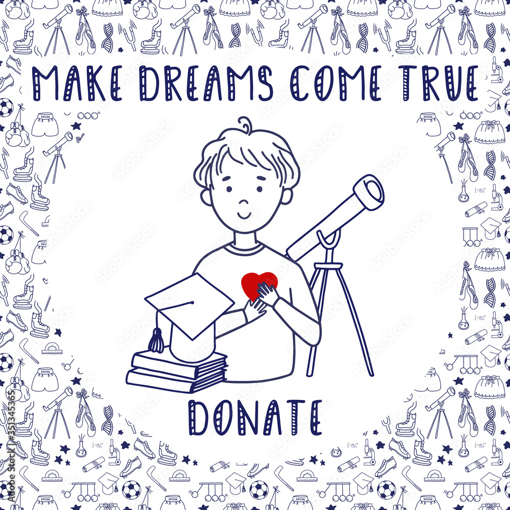 Doodle concept of education charity and donate online. Scholarship ...