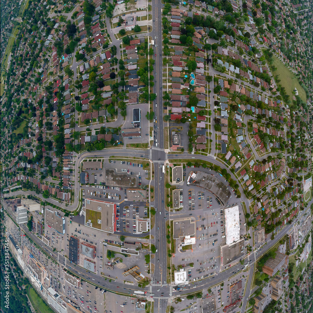 Artistic view of North American city at summer season from above. Many ...