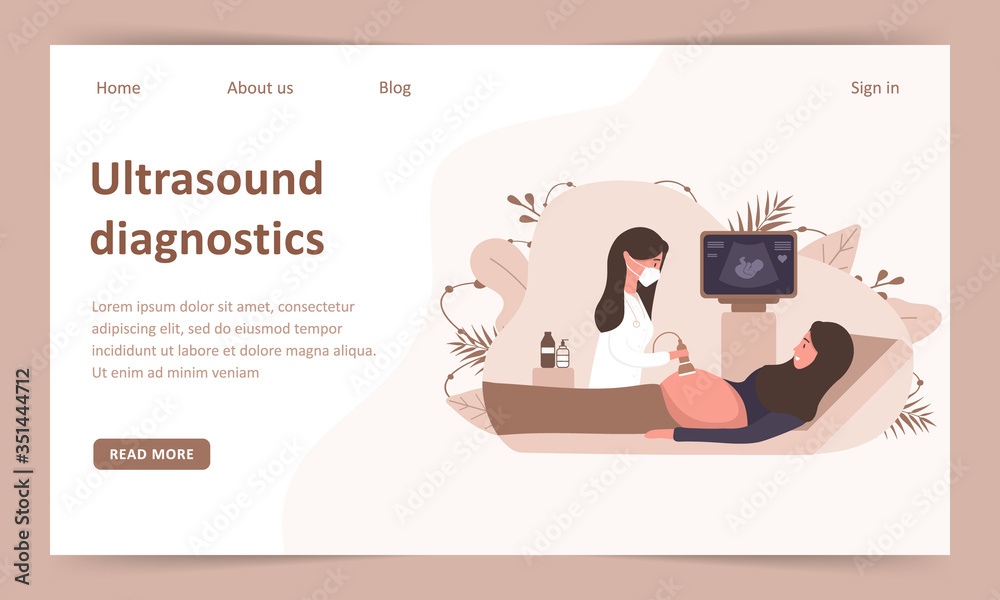 Ultrasound muslim pregnancy screening concept landing page. Female ...