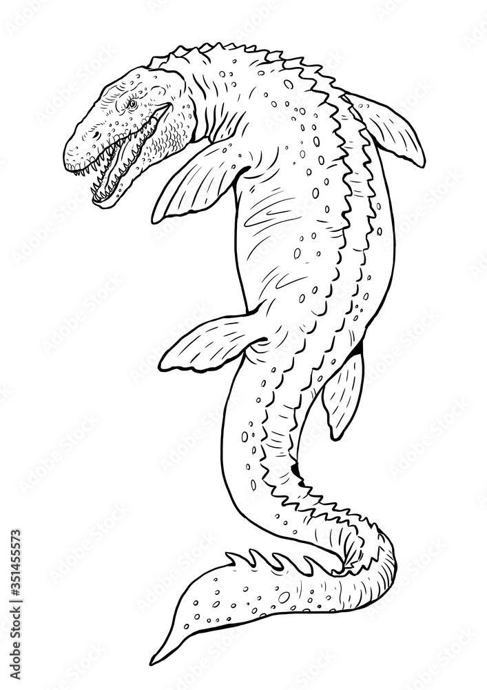 Aquatic prehistoric reptile - Mosasaurus. Aquatic dinosaur. Outline ...