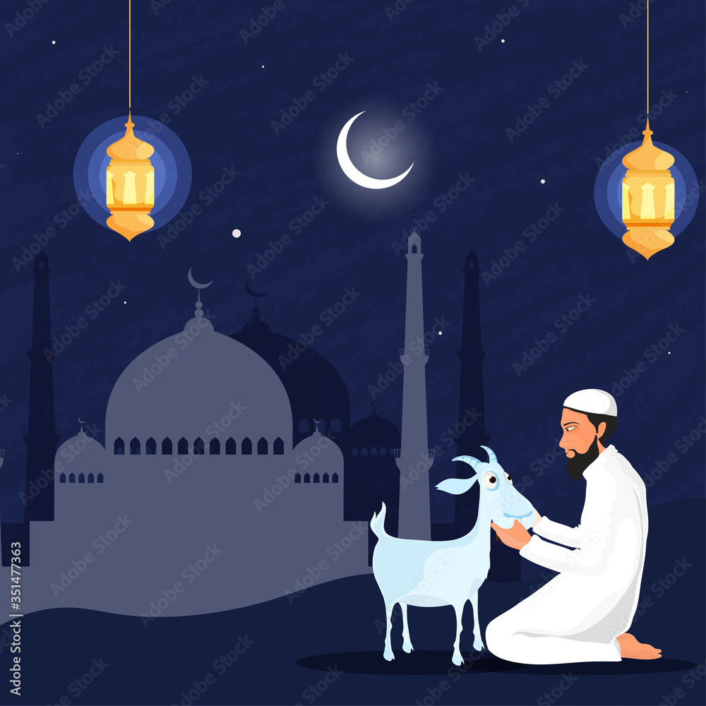 Islamic Man Praying Before Qurbani (Sacrifice) of Goat in Front of ...