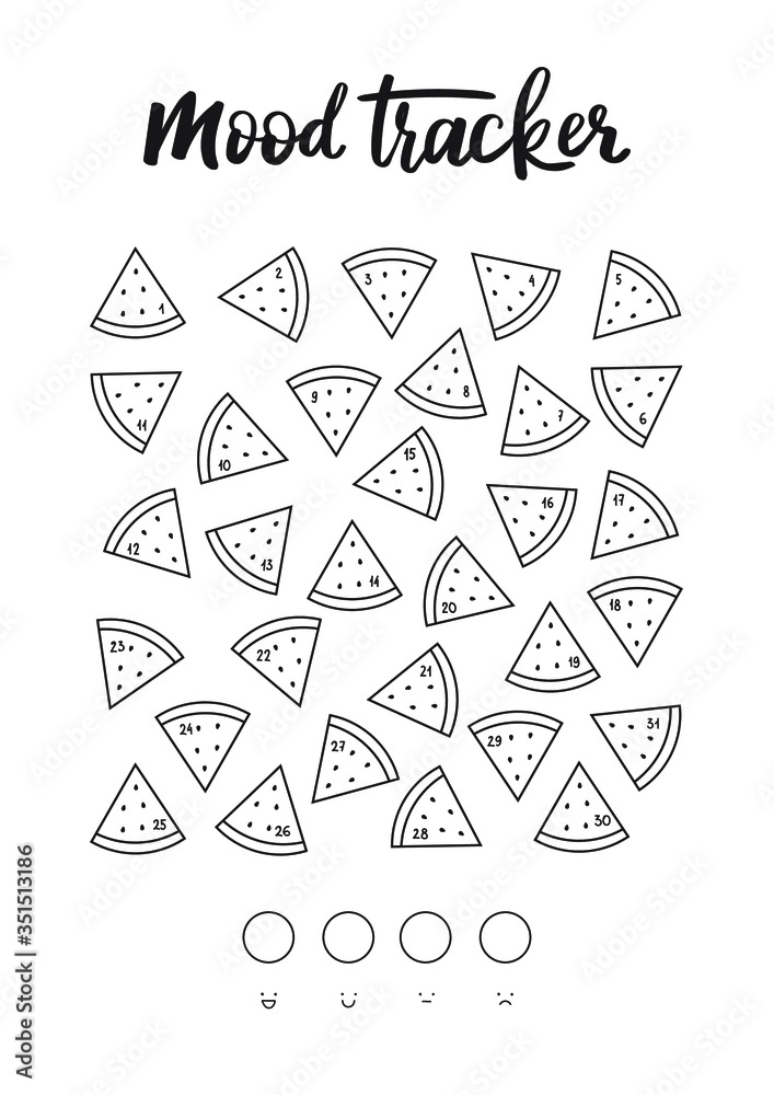 Mood tracker ready to print on A4 for January, March, May, July, August ...