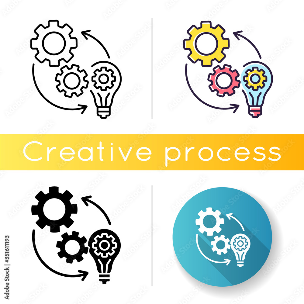 Implementation icon. Technical development. Optimization of mechanical ...