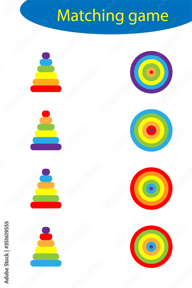 Matching game for children, connect colorful pyramids with right top ...