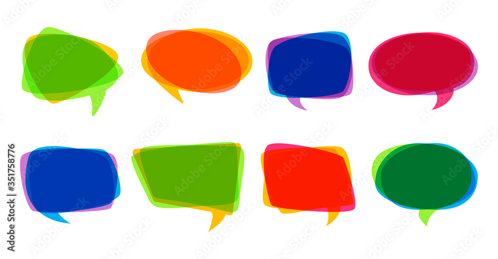 Speech bubble overlay colorful silhouette set. Multicolored bright ...
