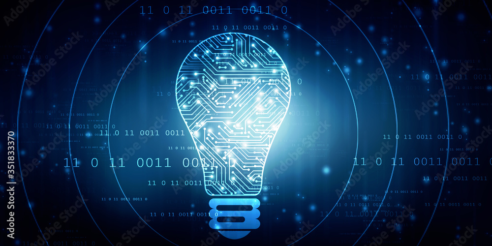 2d illustration bulb future technology, innovation background, creative ...