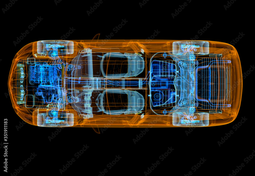 Technical 3d illustration of SUV car with x-ray effect. Top view. Stock ...