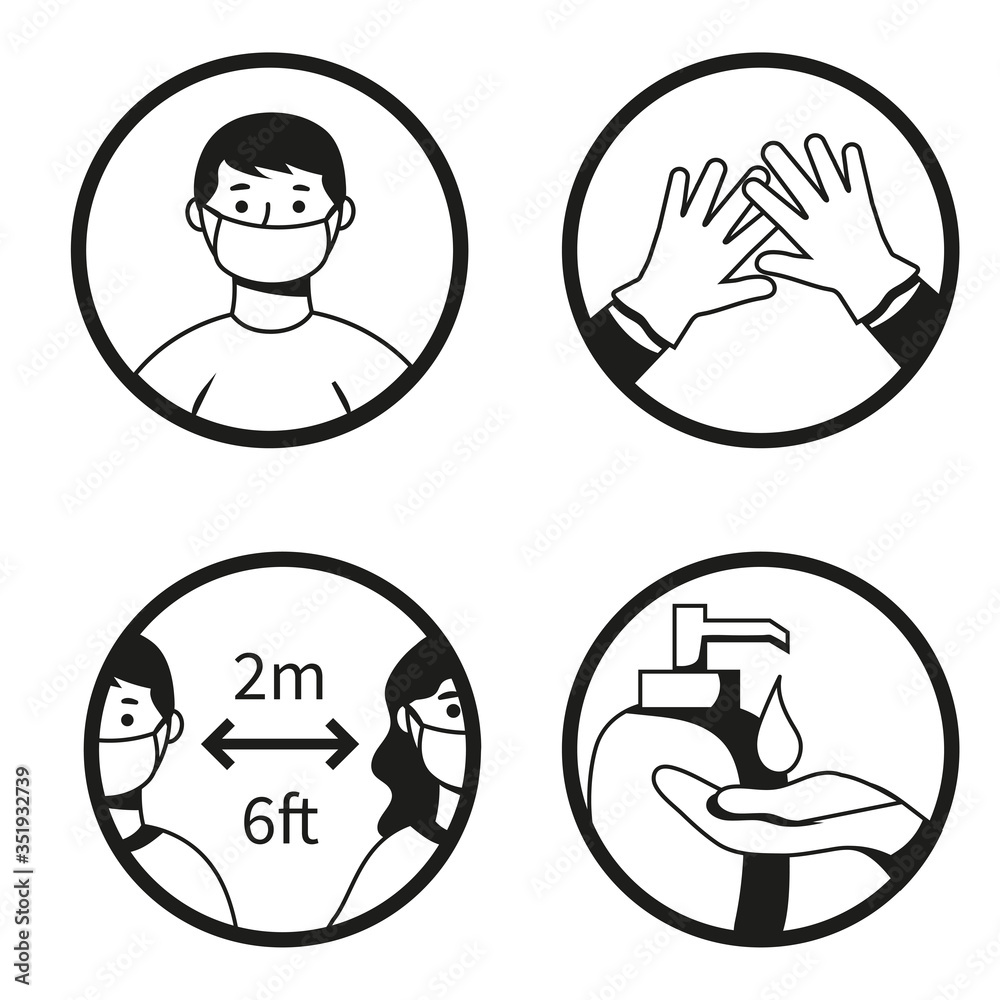 black and white flat icons how to protect yourself and others from the ...
