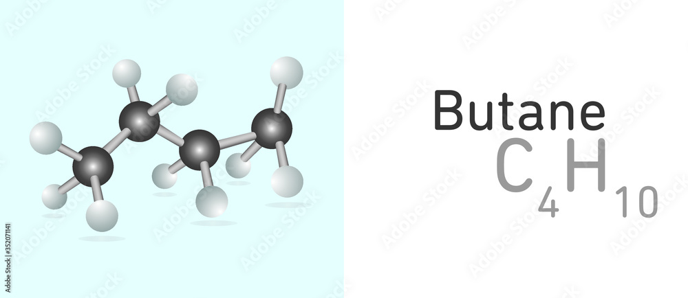 Butane (C4H10) gas molecule. Stick model. Structural Chemical Formula ...