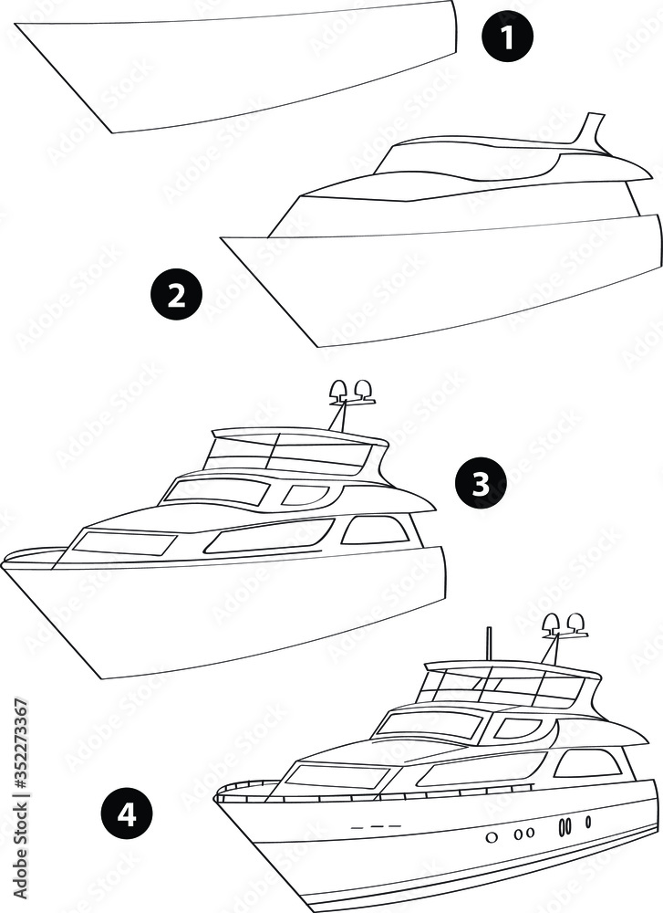 Step by step drawing learning techniques, transportation tools set ...