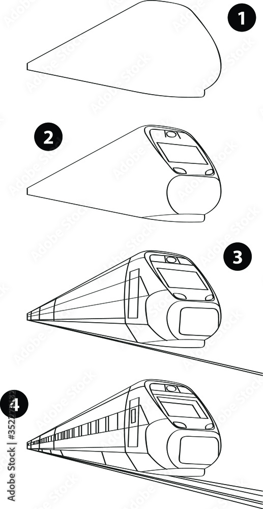 Step by step drawing learning techniques, transportation tools set ...