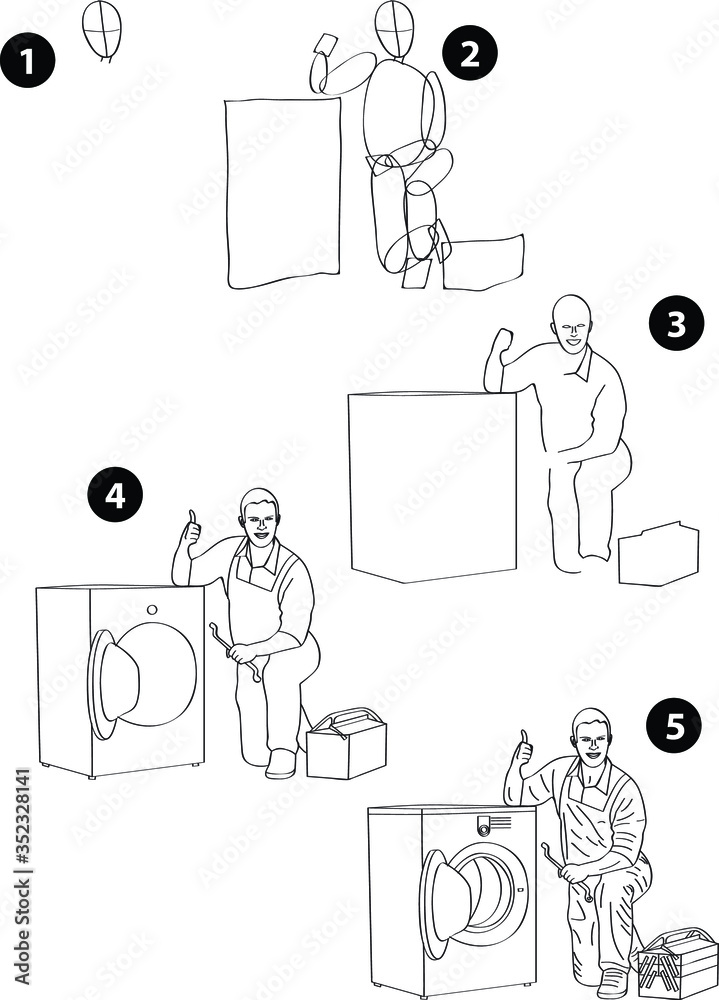 Drawing learn step by step tutorial techniques people occupations set ...
