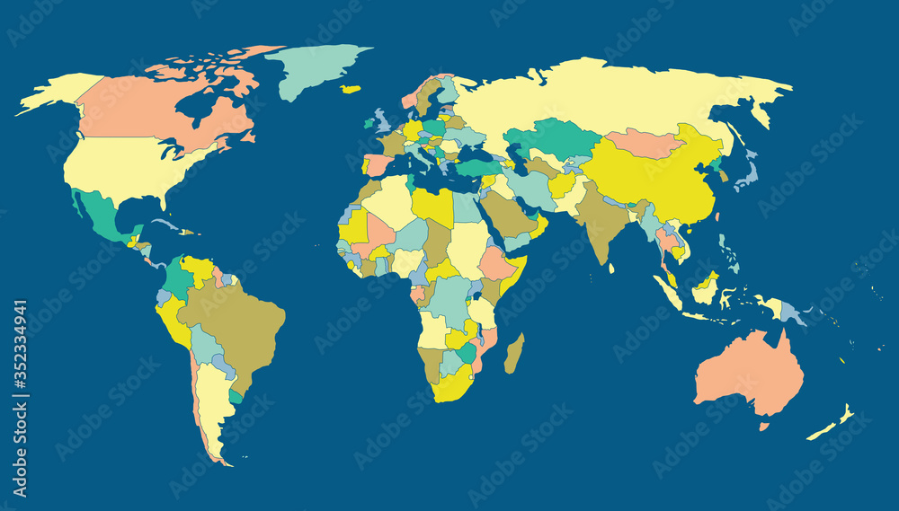 Vector detailed World map. Colorful World map with countries borders on ...