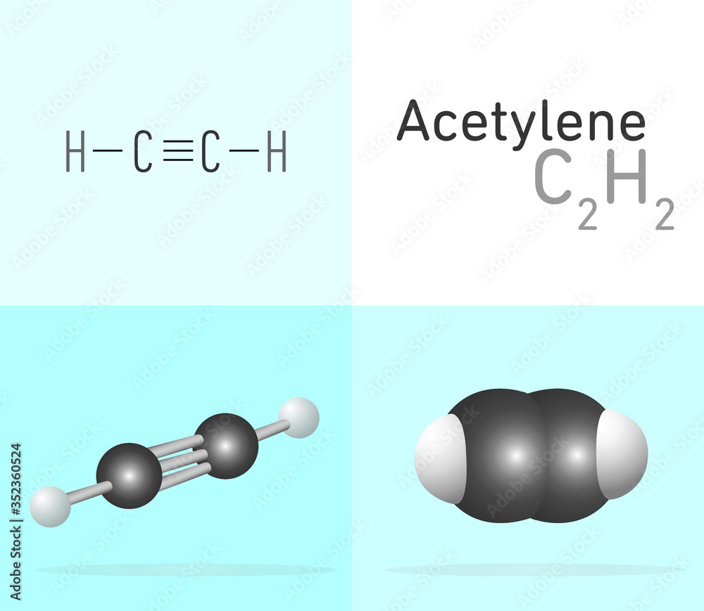 Acetylene (C2H2) gas molecule. Two different molecule model and ...