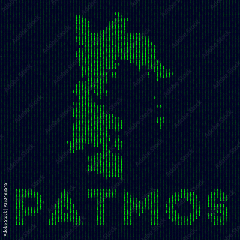 Digital Patmos logo. Island symbol in hacker style. Binary code map of ...