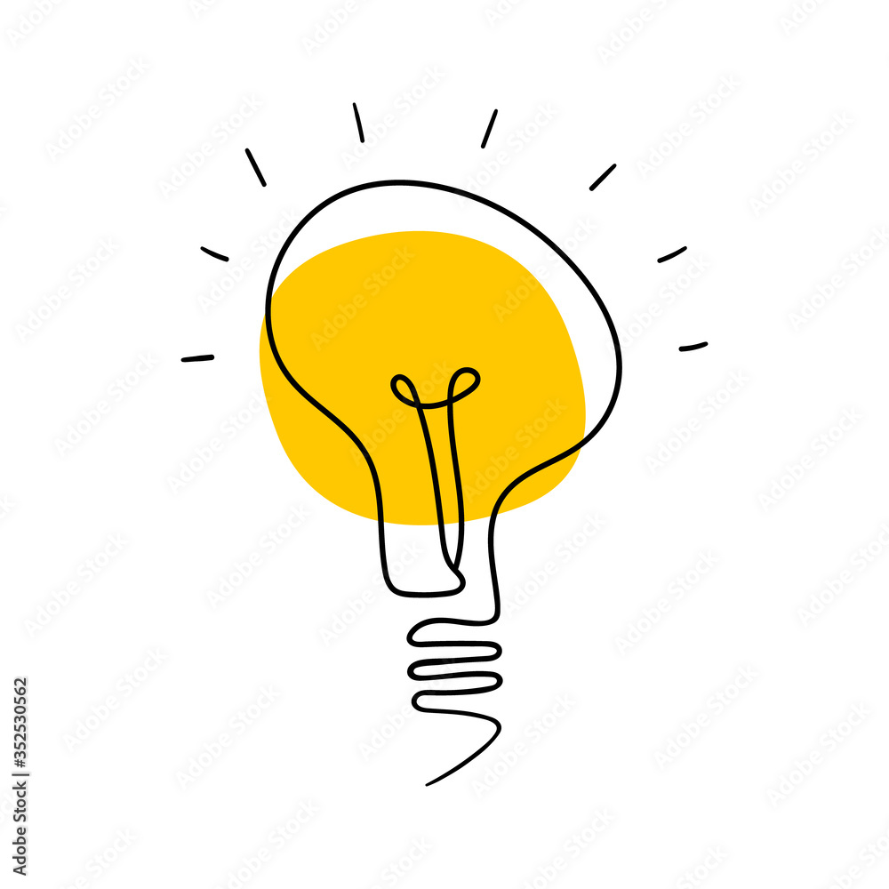 Light bulb hand drawn icon. Simple object isolated on white background ...