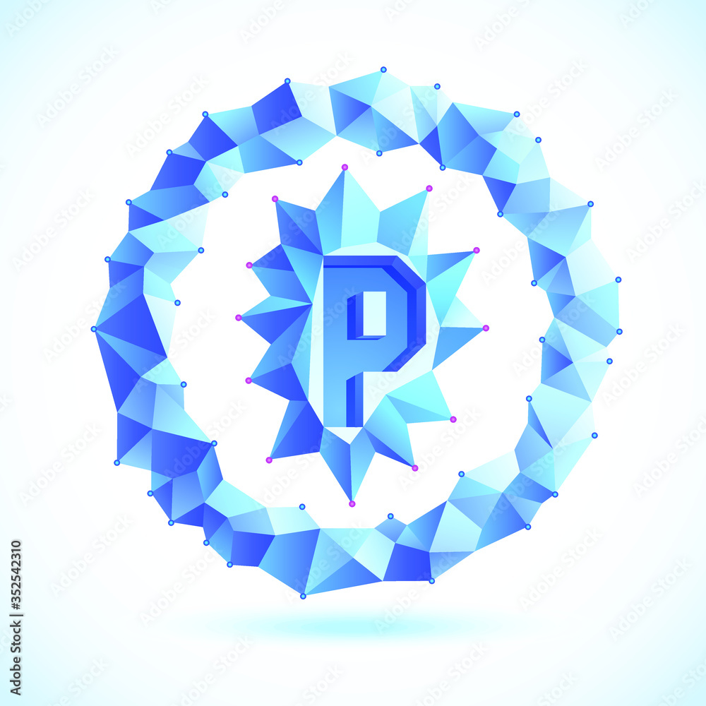 Polygonal letter symbol in the distort shape circle. Blue color gamma ...