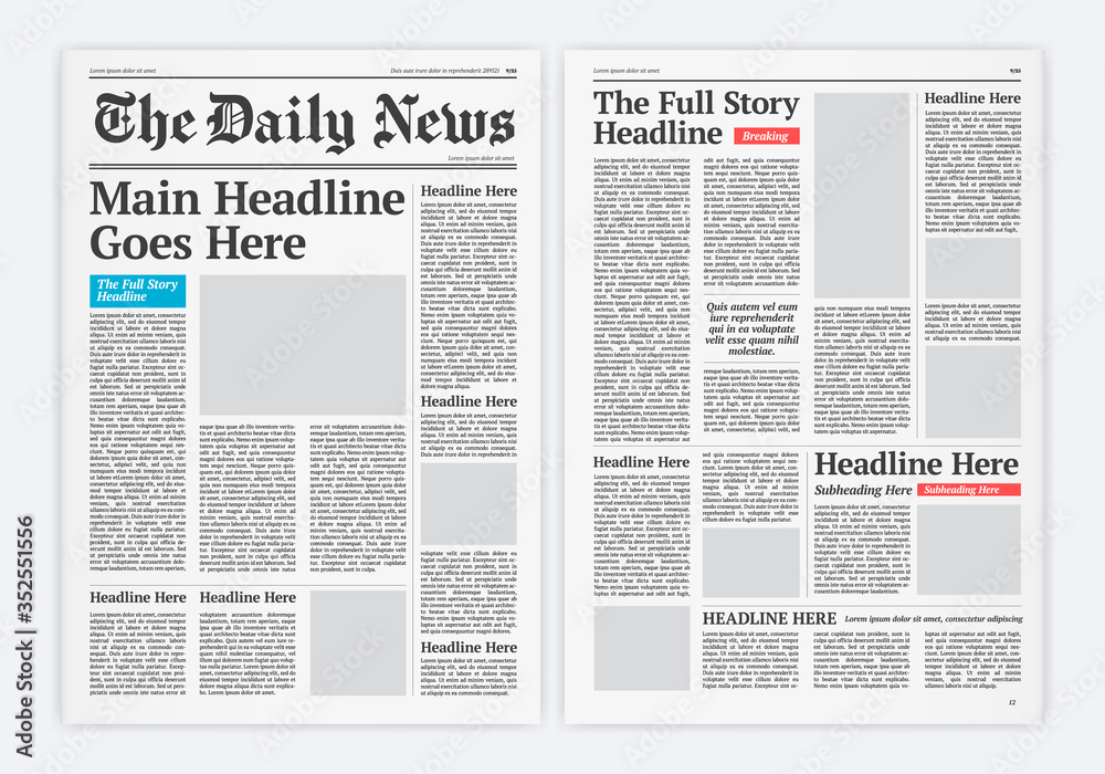 Graphical Layout Newspaper Template Stock Vector | Adobe Stock