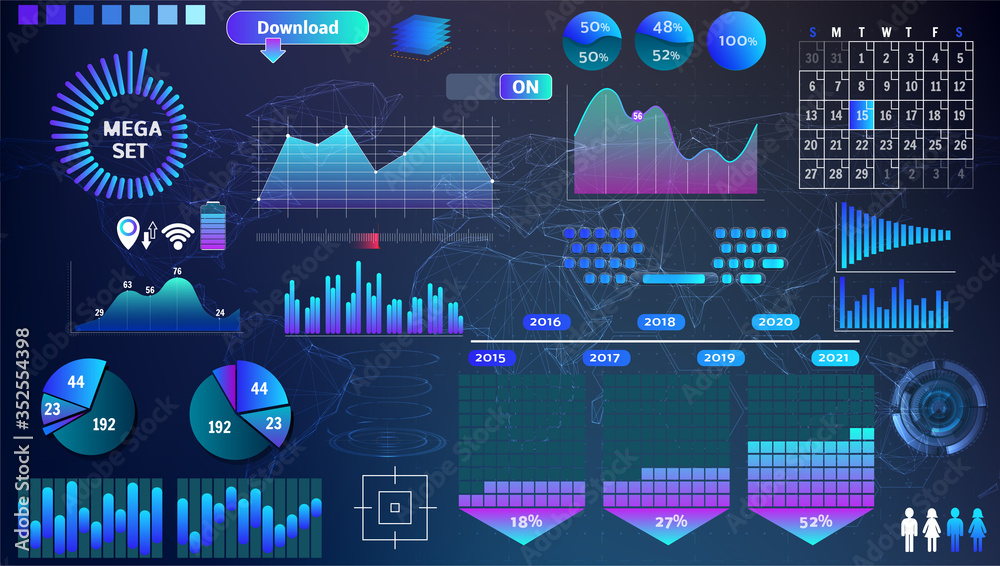 blue-violet vector HUD set in trend colors for design and device ...