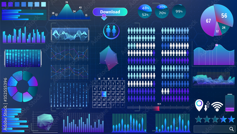 blue-violet vector HUD set in trend colors for design and device ...