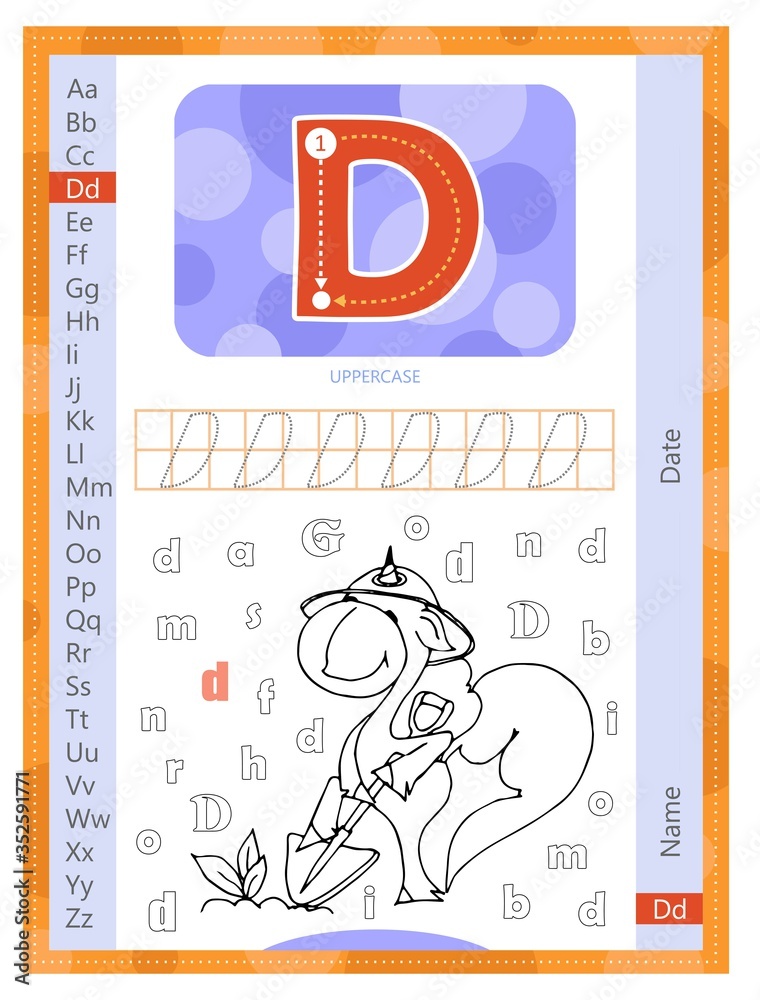 Vector de Stock Letter D and funny cartoon hand drawn unicorn. Alphabet ...