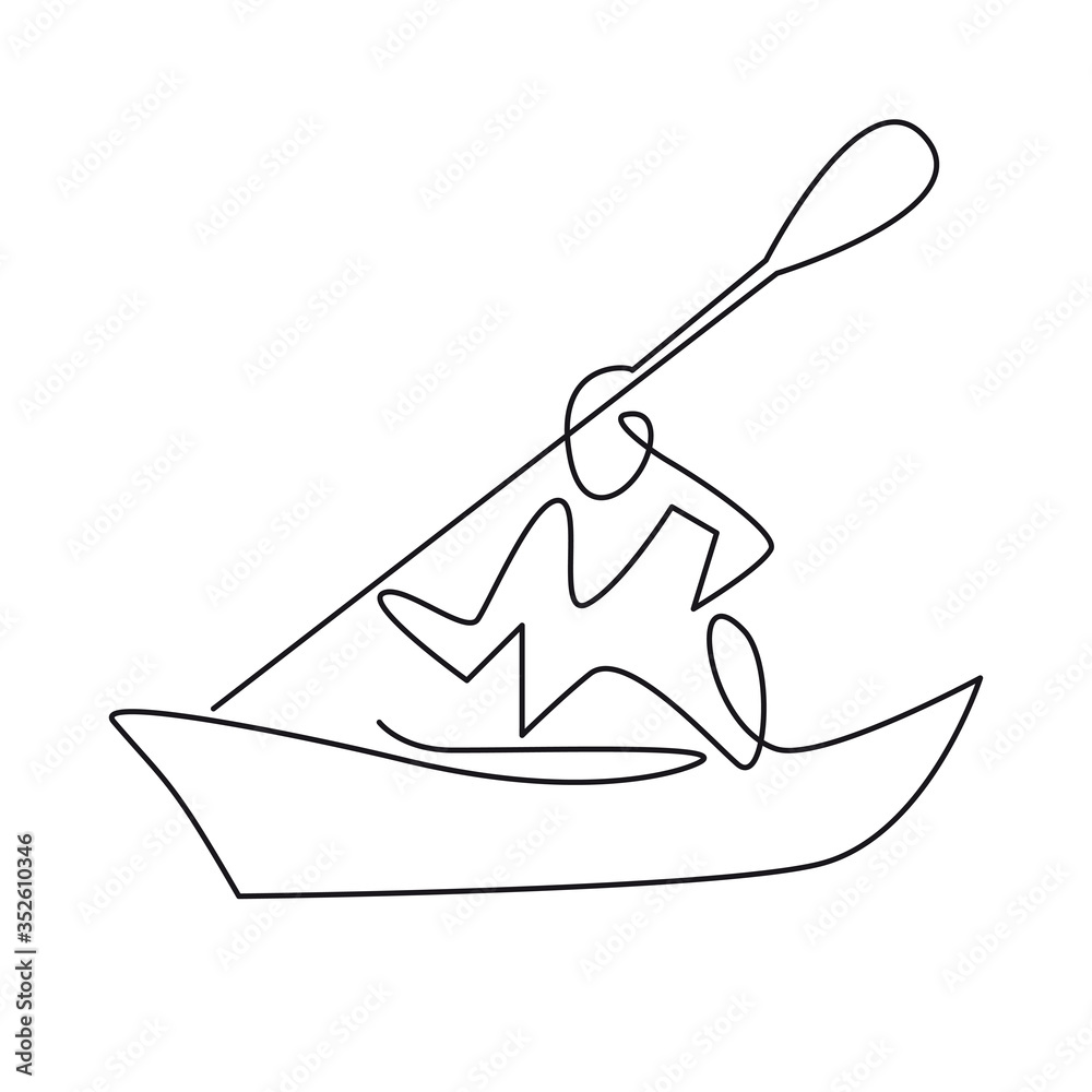 Continuous one line drawing of Rafting, sea kayaking icon. Vector ...