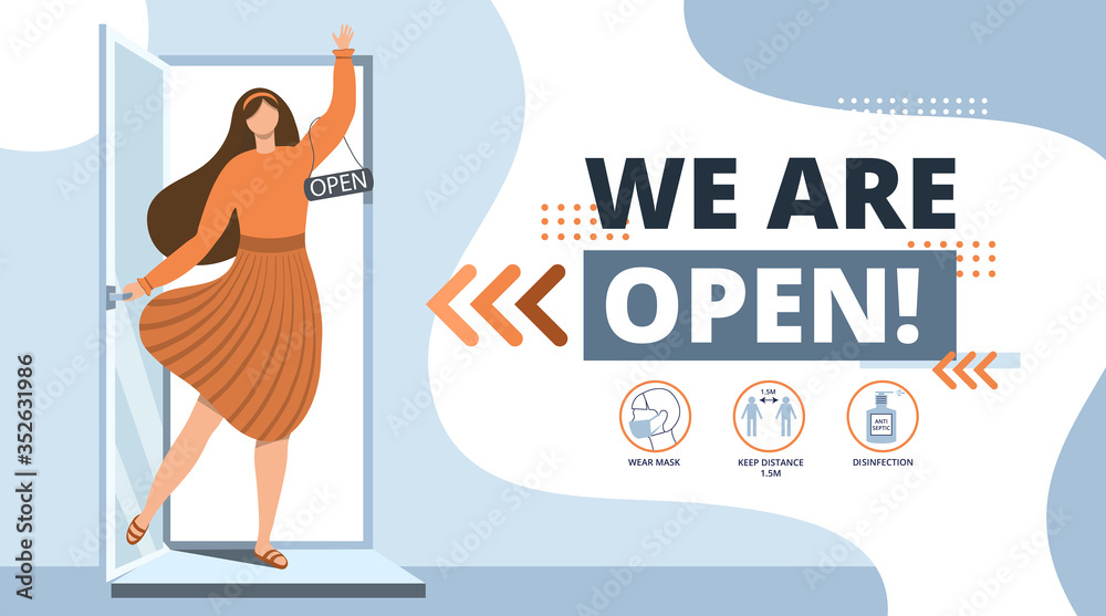 We are open.Welcome back after pandemic.Vector illustration template ...