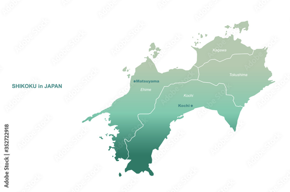 shikoku map. japan regions map series. vector map of japan provinces ...