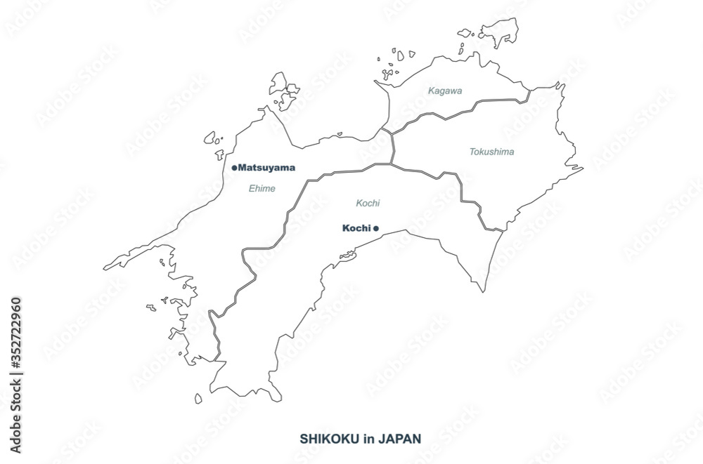shikoku map. japan regions map series. vector map of japan provinces ...