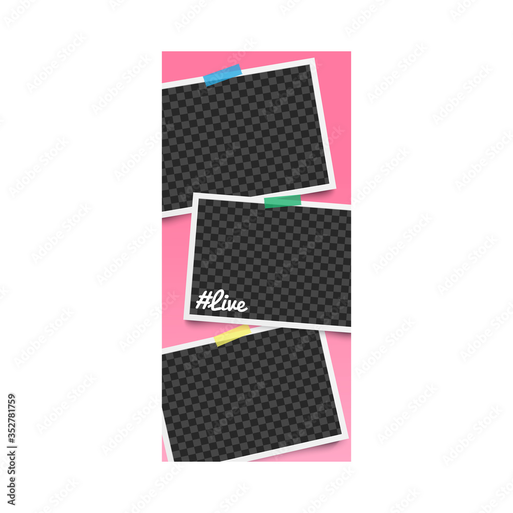 Pink photo collage frame template in social media stories post layout ...
