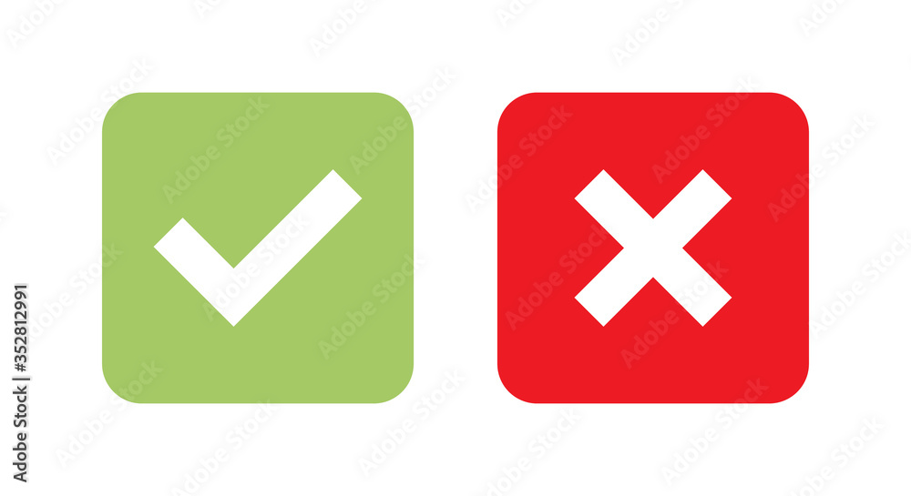 Correct and Wrong Symbol Icon Vector. Check Mark and Cross Mark Images Stock Vector | Adobe Stock