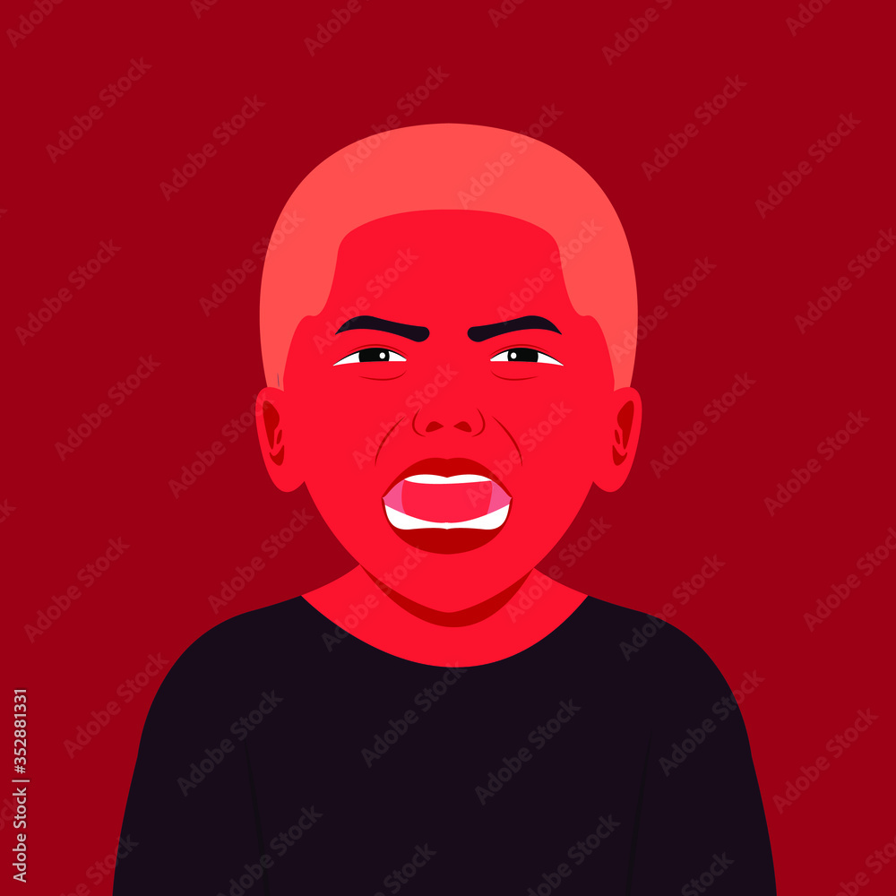 Collection of human portrait. Child boy crying profile. Unhappy, Mad ...