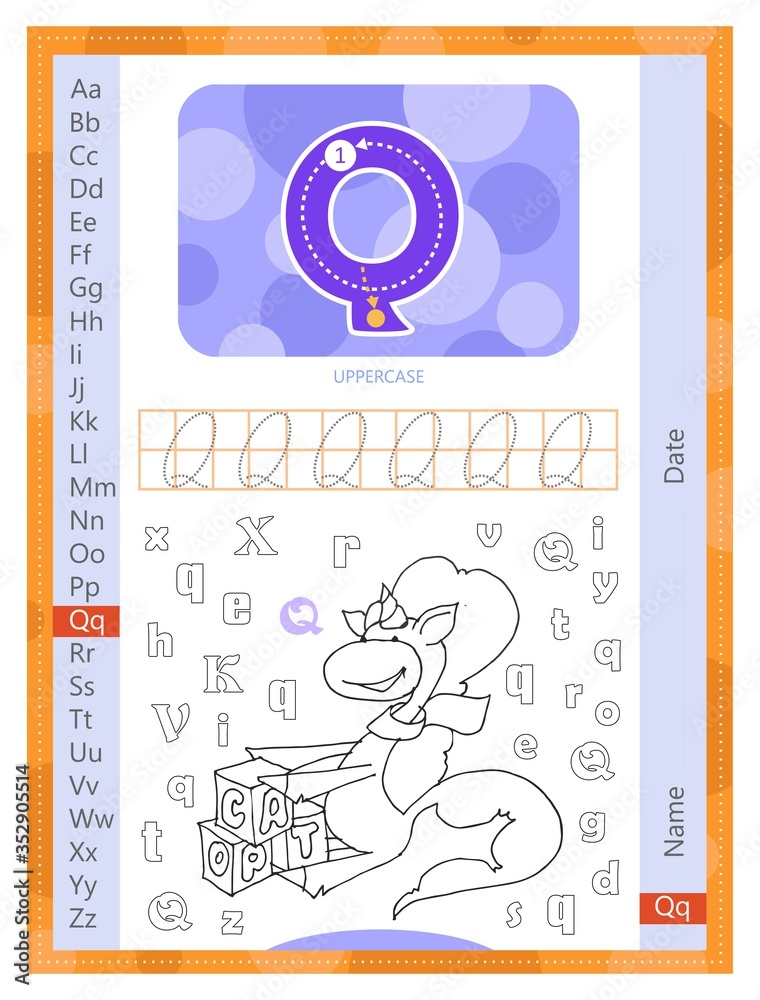 Vector de Stock Letter Q and funny cartoon hand drawn unicorn. Alphabet ...