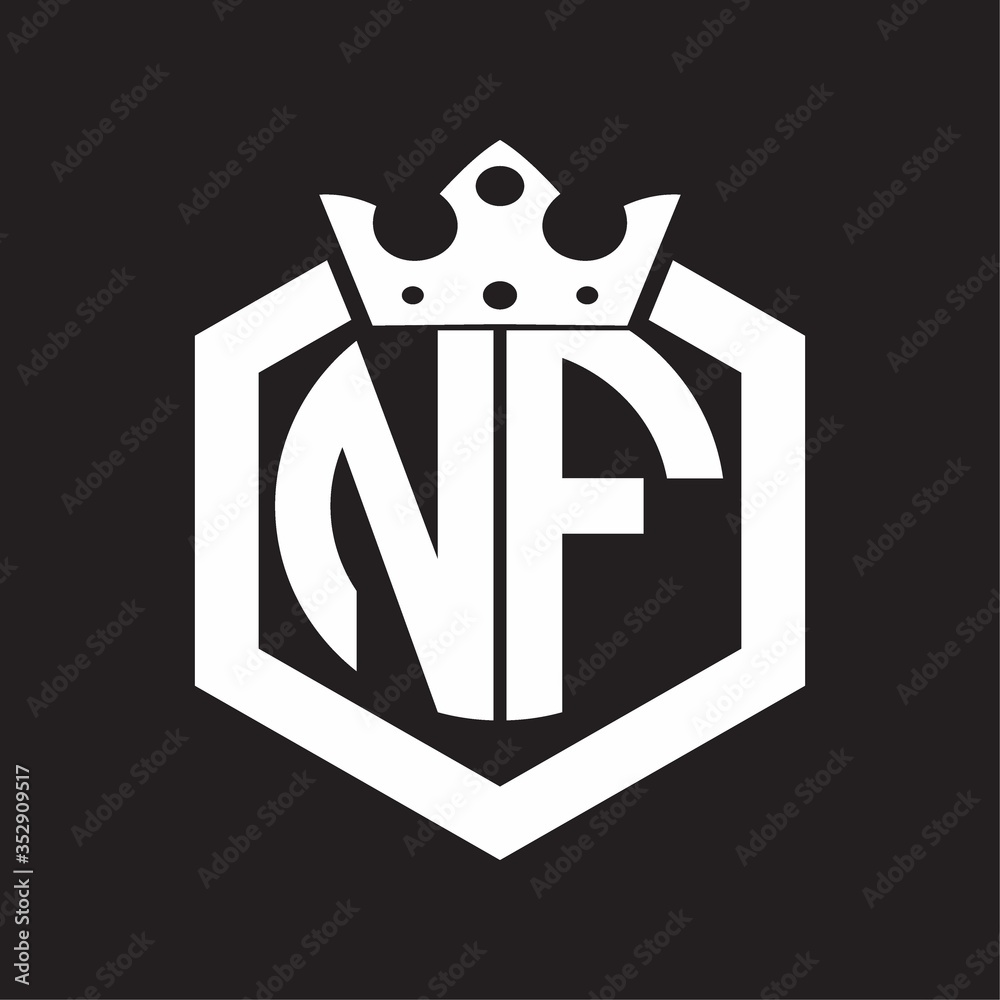 NF Logo monogram rounded by hexagon shape with crown design template ...
