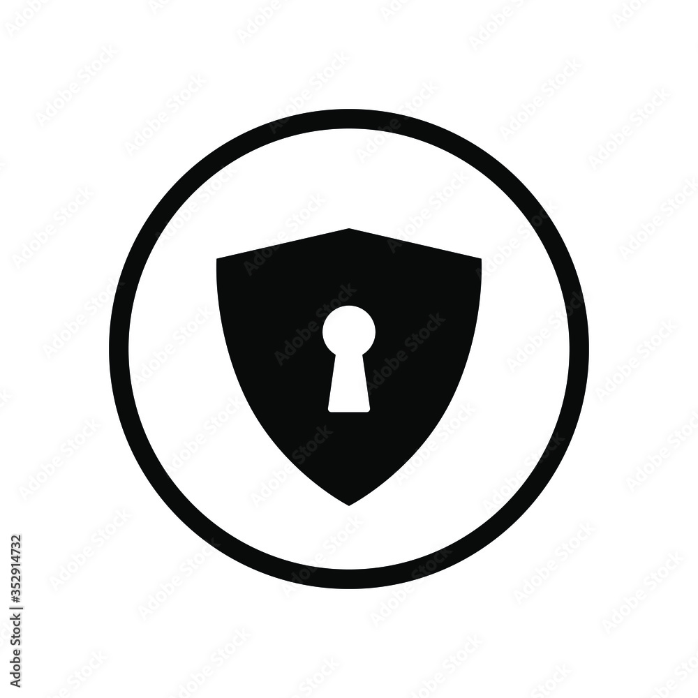 Single round black shield security icon, simple vector secured data guard flat design pictogram ...