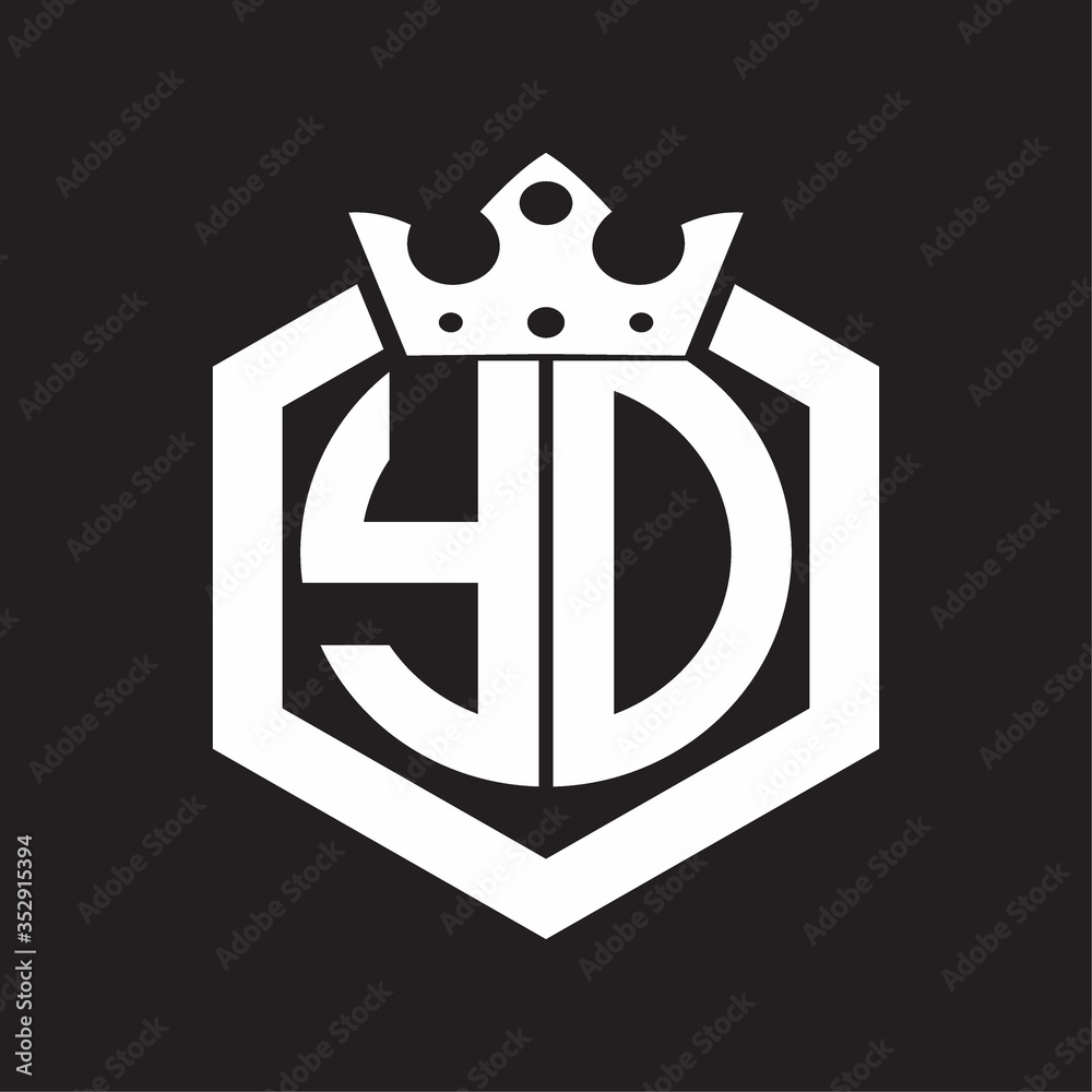 YD Logo monogram rounded by hexagon shape with crown design template ...