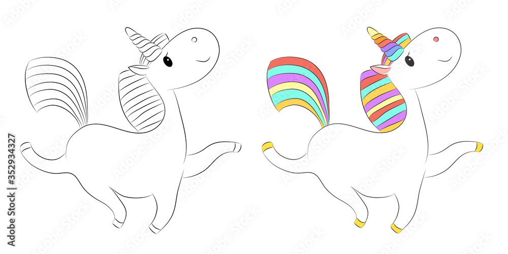 Cute unicorn line and color. Vector illustration for coloring book ...