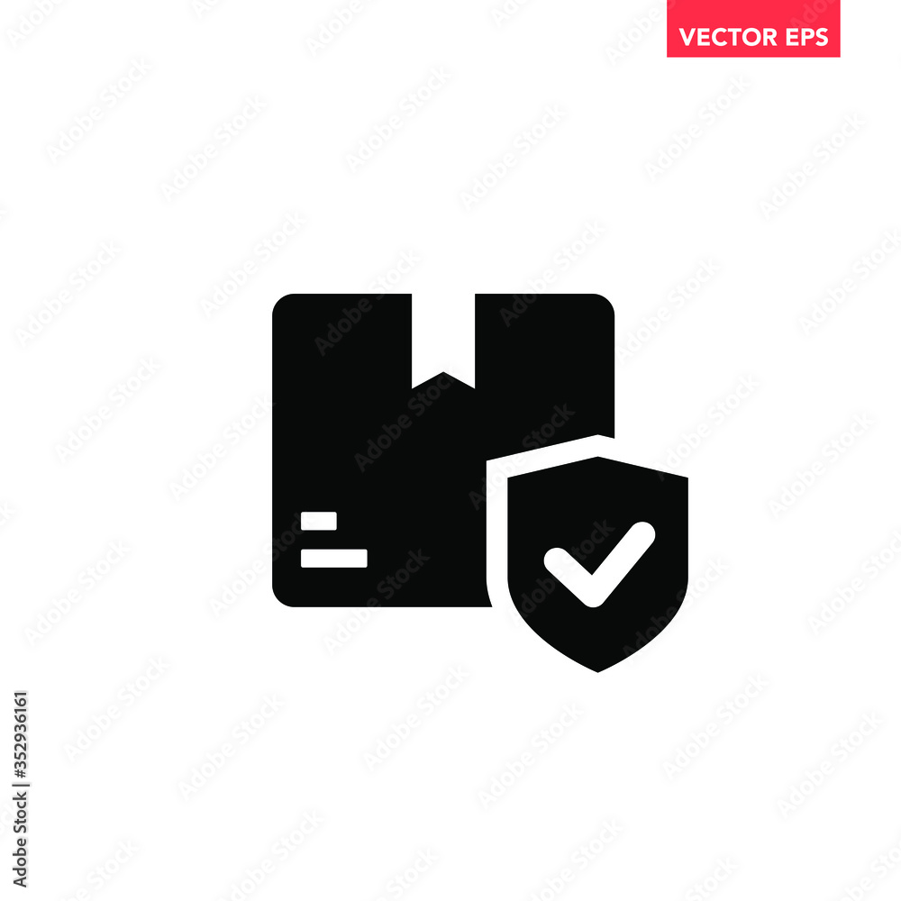 Soiled black single package under protection icon, insured pack ...