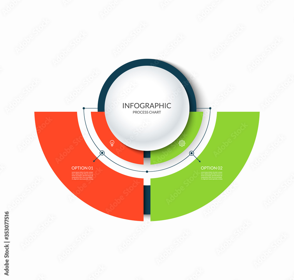 Infographic semi circular chart divided into 2 parts. Step-by step ...