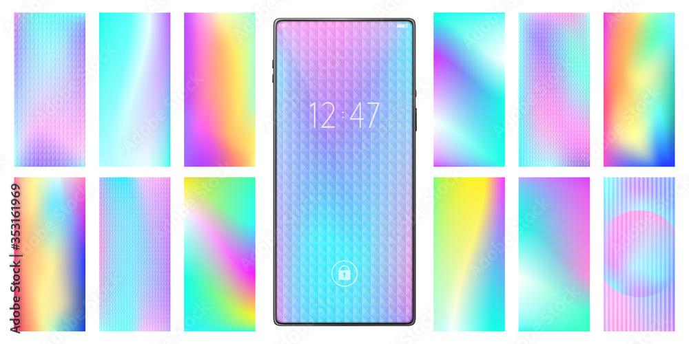 Vector de Stock Smartphone wallpapers set. Holographic backgrounds ...