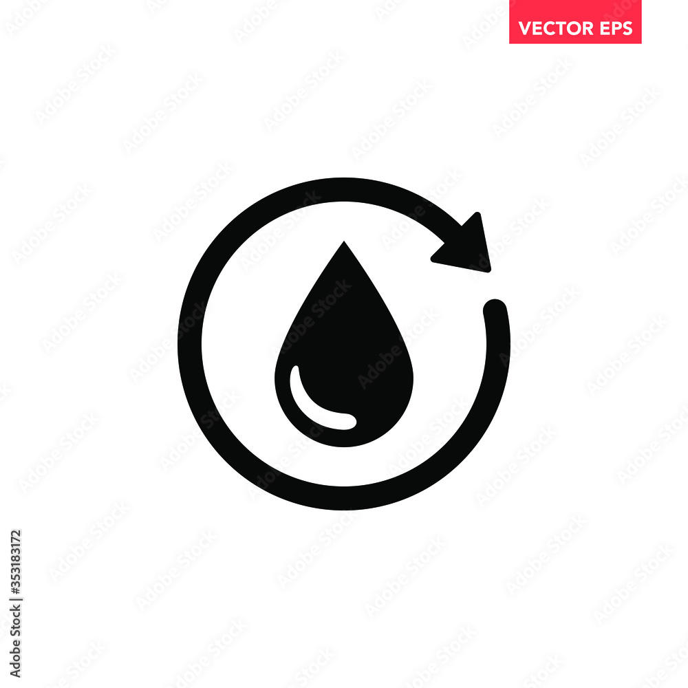 Single black round water recycle icon, simple planet liquid eco ...