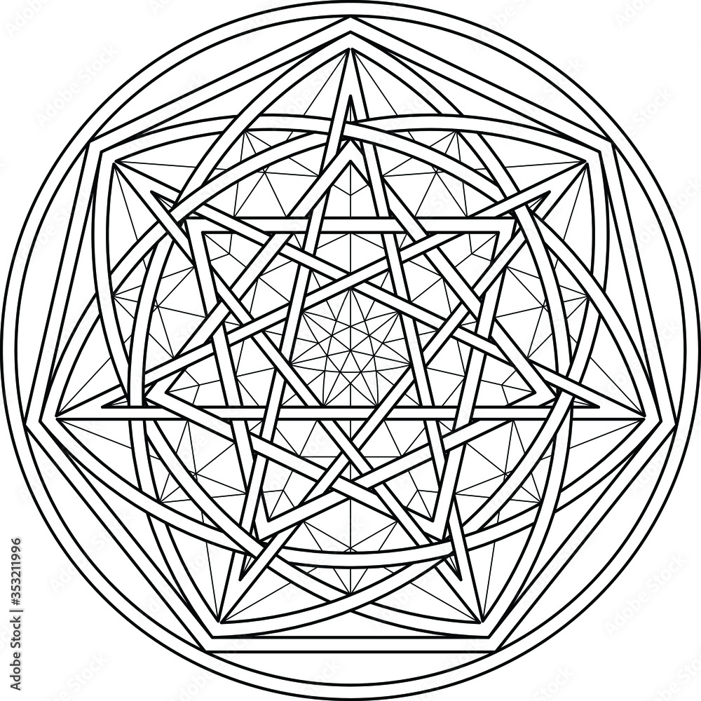 Heptagram with mandala pattern heptagon geometry background vector ...