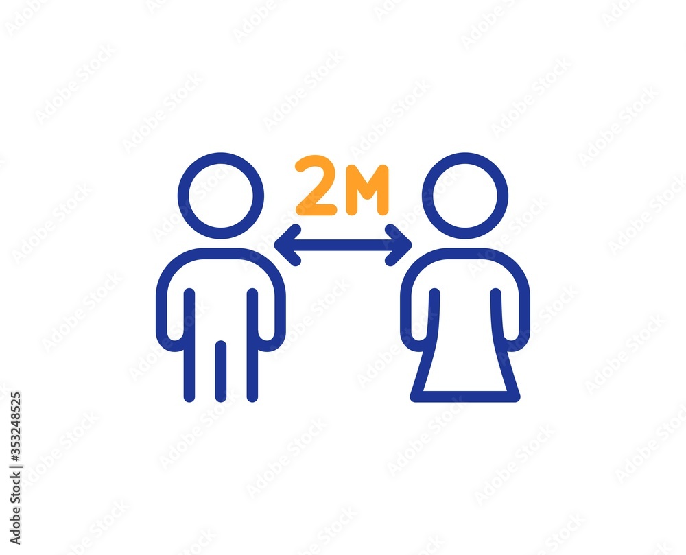 Social distancing line icon. 2 meters distance between sign ...