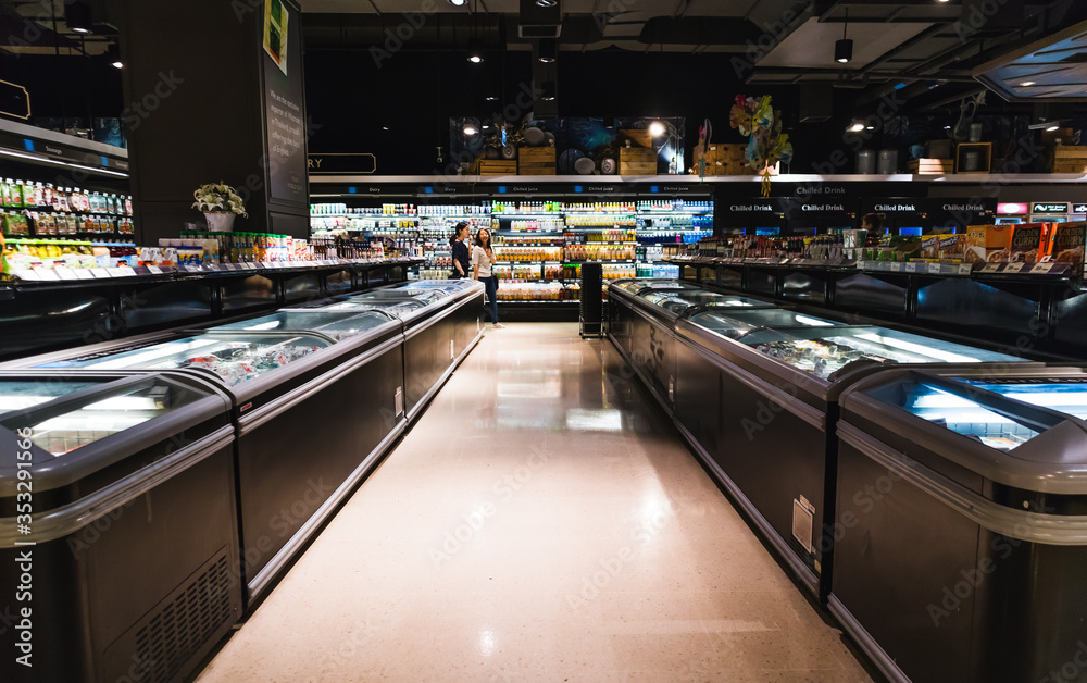 CHIANGMAI, THAILAND - JULY 4, 2019:Frozen food section of a supermarket ...