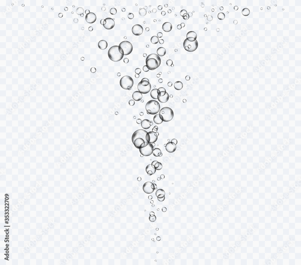 Bubbles underwater isolated on transparent background. Vector pure gas, air or oxygen balls ...