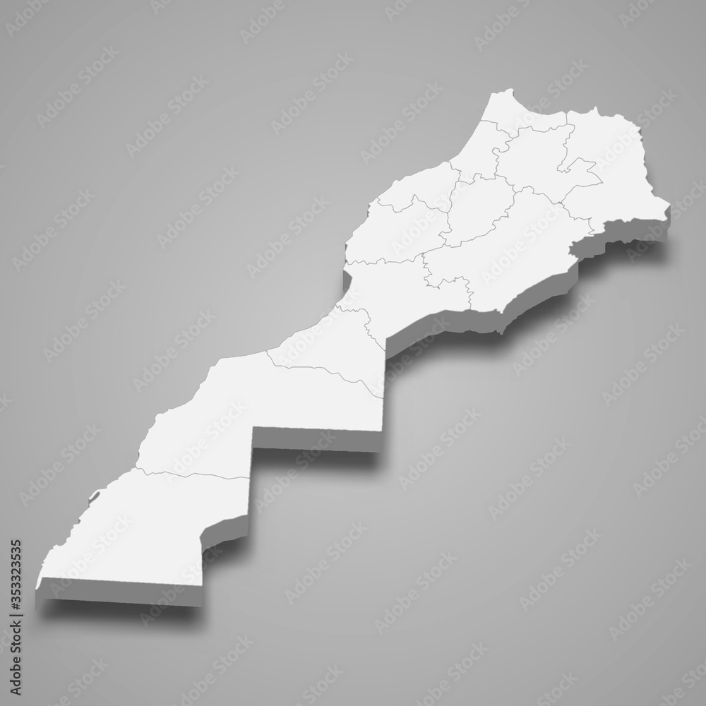 Morocco 3d map with borders of regions Template for your design Stock ...