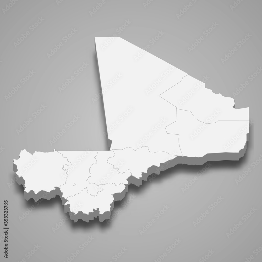 Mali 3d map with borders of regions Template for your design Stock ...