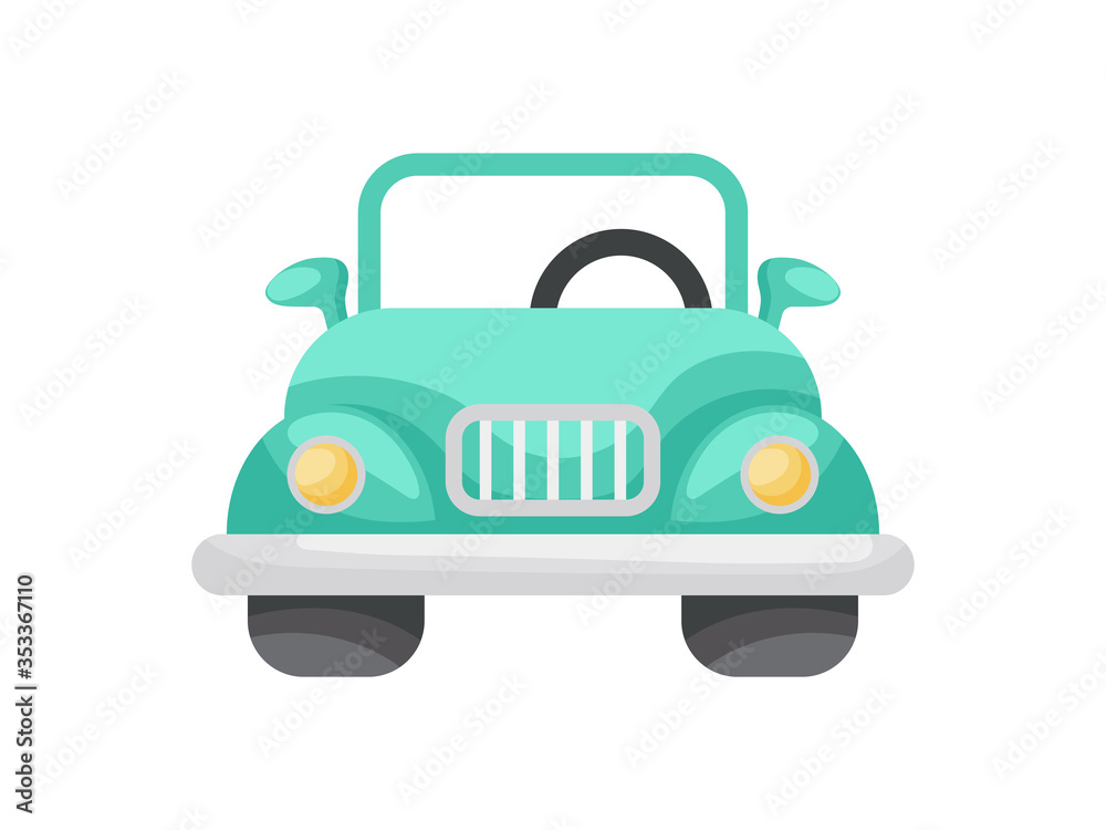 Green cartoon car front view isolated on white background, colorful ...