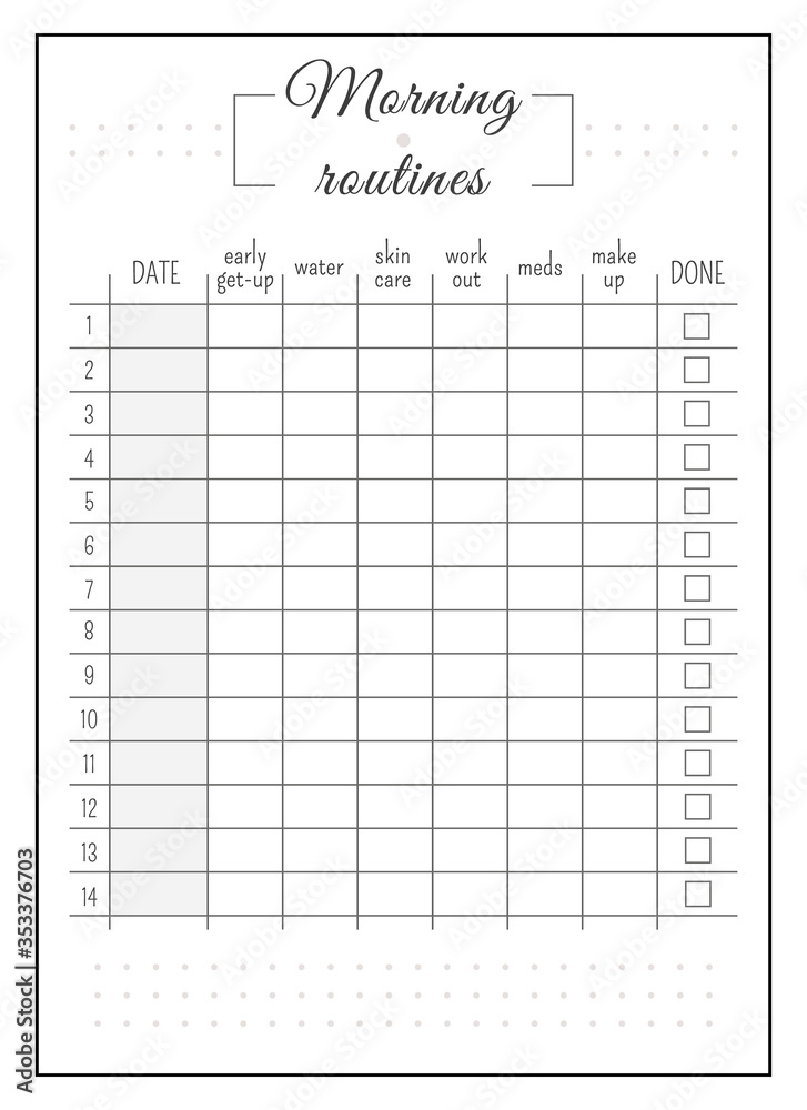 Image vectorielle Stock Daily routine minimalist planner page design ...