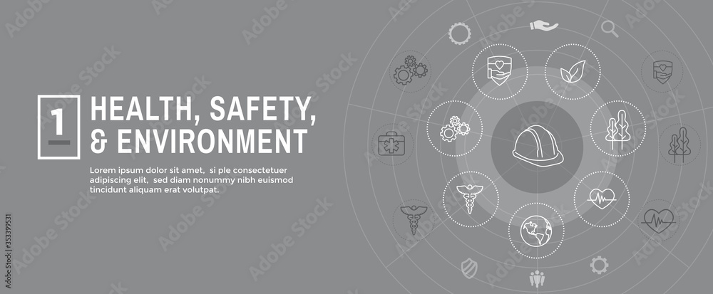 Health Safety and Environment Icon Set & Web Header Banner Stock Vector ...